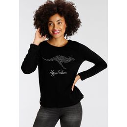 Sweatshirt Kangaroos, Damen, Gr. 48/50, schwarz (schwaru), Interlock, Obermaterial: 100% Baumwolle, bedruckt, kontrastfarbene Details, unifarben mit Farbeinsatz, figurumspielend h&uuml;ftbedeckend, Rundhals, Sweatshirts Sweatshirt, Langarm, figurumspielend, unifarben, mit Rundhalsausschnitt