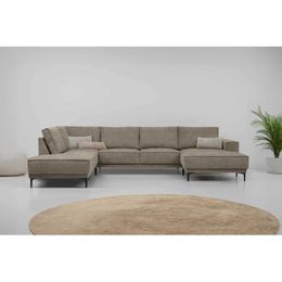 Places of Style Wohnlandschaft »XXL Sofa Oland, Struktur, Flachgewebe, Luxus-Microfaser, Boucle« U-Form, 345 cm, Wellenunterfederung,...