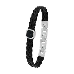 JOOP! Lederarmband »2039799« mit Hypersthen edelstahlfarben-schwarz + Schwarz 21,5 cm Herren Armkette von JOOP!