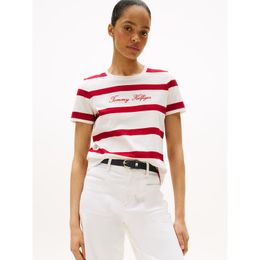 Tommy Hilfiger Kurzarmshirt »SCRIPT REG C-NK SS T-SHIRT« mit Script Logo-Schriftzug Breton Stp Iovry / Med Red XXXL(46) XXXL(46) Kurzarmshirt von...