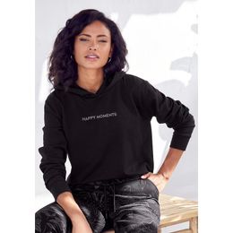 Lascana Hoodie mit dezentem Frontdruck, Loungewear schwarz 32/34 32/34 Gemütlicher Hoodie mit dezentem Frontdruck