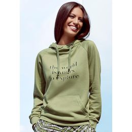 Lascana Hoodie mit Statement Druck, Loungewear khaki 32/34 32/34 Gemütlicher Hoodie mit dezentem Frontprint