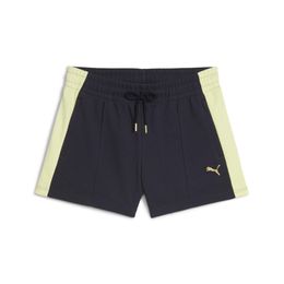 Puma Damen Sporthose "T7 Pintuck Shorts Damen", blau, Gr. L, unifarben, Obermaterial: 12% Polyester, 88% Baumwolle; Einsatz: 12% Polyester, 88%