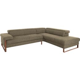 Ecksofa W.Schillig "finn, Designsofa mit tollem Sitzkomfort, bequem, L-Form", schwarz (pepper s22), B:281cm H:71cm T:230cm, Flachgewebe S22 (100% Polyester);Stoff S37 (100% Polyester);Longlife Xtra-Leder Z59: Glattleder mit modischer Pr&auml;gung. Hautst&auml;rke 0, 9 - 1, 1 mm, Sofas, Ecksofa, German Design Award 2016, Fu&szlig;gestell Nussbaum natur, Breite 281 cm