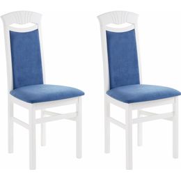 Esszimmerstuhl Home Affaire "Franz", blau (blau, buche massivholz weiß lackiert), B:46cm H:101cm T:51cm, Stühle, strapazierfähige Microfaser, Gestell Buche natur oder weiß, Holzstuhl