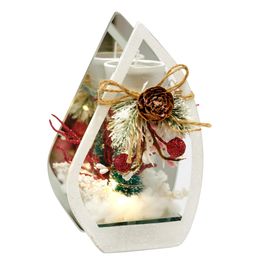 Teelichthalter I.GE.A. "Deko-Objekt mit LED Licht und Teelichtkerze", rot (burgund), B:6cm H:20cm, Glas, Kerzenhalter, Tanne Zapfen Beeren Kerzenhalter Weihnachtsdeko Dekoobjekt