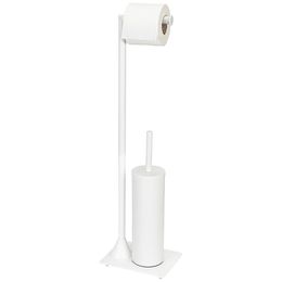WC-Garnitur Wenko "Modell Hella", weiß, B:15cm H:69cm L:20cm, Metall, Reinigungsbürsten, Standgarnitur aus Stahl, Toilettenpapierhalter und WC-Bürstenhalter
