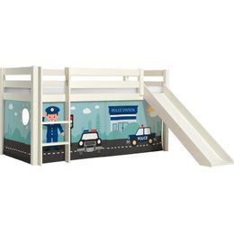 Spielbett Vipack "Pino, Kiefer massiv, mit Rolllattenrost u. Textil-Set, Made in Europe", weiß, B:218cm H:114cm L:210cm, Betten, verschiedene Textil-Designs und Holzfarben zur Wahl