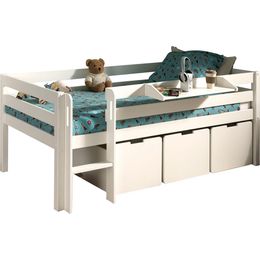 Spielbett Vipack "Pino, Kiefer massiv, mit Rolllattenrost, 3 Rollboxen, Made in Europe", weiß, B:104,9cm H:83cm L:207,6cm, Betten, wahlweise mit oder ohne Hängeregal, 2 Farben zur Auswahl
