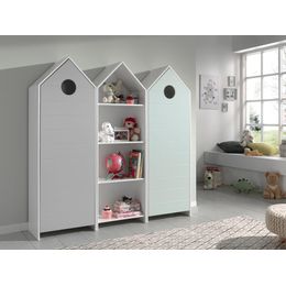 Jugendzimmer-Set Vipack "Casami, best. aus 2 Schränken mit Drehtür, 1 Regalschrank, TOP modern", grün (weiß, mint, grau), Schlafzimmermöbel-Sets