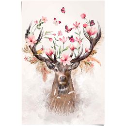 Poster Reinders "Hirsch in Blumen", rosa (farbe bild(er): rosa), B:61cm H:91,5cm T:0,1cm, Papier, Bilder