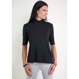 Stehkragenshirt Seidel Moden, Damen, Gr. 34, schwarz, Jersey, Obermaterial: 96% Viskose, 4% Elasthan, unifarben, figurumspielend h&uuml;ftlang, Rundhals, abgesteppte Kante, Shirts Stehkragenshirt, im h&uuml;ftlangen Schnitt, MADE IN GERMANY