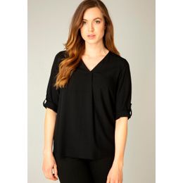Shirtbluse Base Level, Damen, Gr. 42, schwarz, Web, Obermaterial: 100% Viskose, unifarben, figurumspielend hüftbedeckend, V-Ausschnitt, mit Aufschlag 1-Knopf-Manschette mit Knöpfen,verstellbar, Blusen, mit V-Ausschnitt