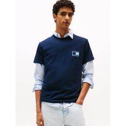T-Shirt Tommy Jeans "TJM SLIM POP COLOR FLAG TEE EXT", Damen, Gr. L, blau (schwarz night navy), Single Jersey, Obermaterial: 100% Baumwolle, unifarben, regular fit normal, Rundhals, eingesetzt abgesteppte Kante, Shirts T-Shirt, Mit Rundhalsausschnitt