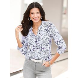 Klassische Bluse Classic Basics, Damen, Gr. 40, blau (ecru, marine, bedruckt), 95% Viskose, 5% Elasthan, animal-print, bedruckt, gemustert, Rundhals, Blusen