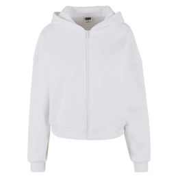 Sweatjacke Urban Classics "Urban Classics Damen Ladies Cozy Short Zip Hoody", Damen, Gr. L, weiß, 95% Baumwolle, 5% Elasthan, unifarben, Sweatjacken