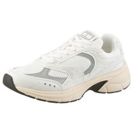 Keilsneaker Tommy Jeans "ARCHIVE'25", Damen, Gr. 42, grau (weiß, grau), Synthetik, Textil, Sportlich, Schuhe Sneaker, Plateau, Freizeitschuh, Halbschuh, Schnürer mit Kontrastbesatz