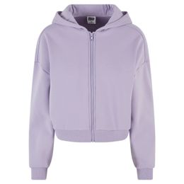 Sweatjacke Urban Classics "Urban Classics Damen Ladies Cozy Short Zip Hoody", Damen, Gr. XL, lila (dustylila), 95% Baumwolle, 5% Elasthan, unifarben, Sweatjacken