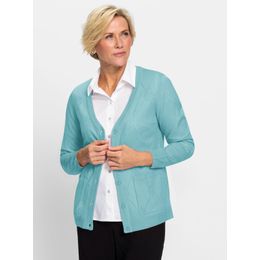 WITT Damen Ajourstrickjacke mit Rautenmuster, aquamarin, Gr&ouml;&szlig;e 38