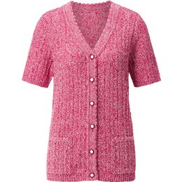 CR&Eacute;ATION L Damen Ajourstrickjacke mit Taschen, aufgesetzt rot-ecru-meliert Gr&ouml;&szlig;e 40