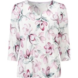 Damen 3/4-Arm-Shirt mit herzf&ouml;rmigem Ausschnitt orchidee-ecru-bedruckt, Gr&ouml;&szlig;e 36