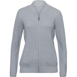 Damen Strickjacke in Ripp-Optik, pflegeleicht taubenblau-meliert, Größe 48
