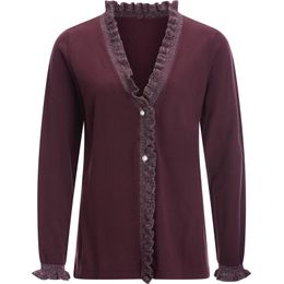 Damen Strickjacke mit R&uuml;schen burgund, Gr&ouml;&szlig;e 44