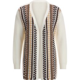 Damen Strickjacke oversized geschnitten ecru-camel-gemustert, Gr&ouml;&szlig;e 38