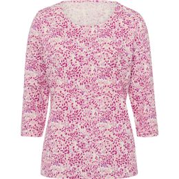 Damen 3/4-Arm-Shirt aus reiner Baumwolle ecru-orchidee-bedruckt, Gr&ouml;&szlig;e 56