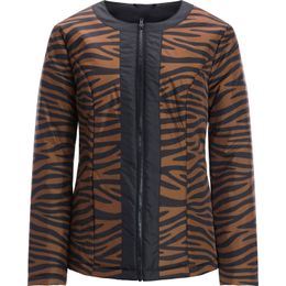 Damen Jacke im Animal-Print, w&auml;rmend cognac-schwarz-bedruckt, Gr&ouml;&szlig;e 40