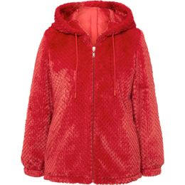 Damen Jacke aus Pl&uuml;sch mit Rauten-Muster rot, Gr&ouml;&szlig;e 48