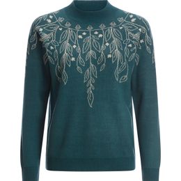 Damen Stehkragenpullover mit Ranken-Strickmuster petrol-sand, Gr&ouml;&szlig;e 40