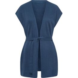Damen Strickweste mit abnehmbarem Bindeg&uuml;rtel jeansblau, Gr&ouml;&szlig;e 46