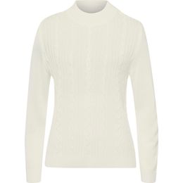 Damen Langarm-Pullover mit Zopfmuster im Vorderteil ecru, Gr&ouml;&szlig;e 54