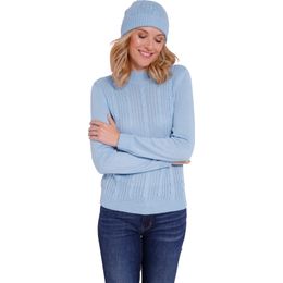 Damen Langarm-Pullover mit Zopfmuster im Vorderteil eisblau, Gr&ouml;&szlig;e 38