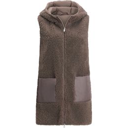 Damen Longweste aus kuscheligem Teddy-Fleece taupe, Gr&ouml;&szlig;e 44