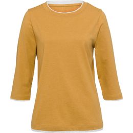 Damen 3/4-Arm-Shirt mit Kontrast-Blenden ocker-ecru-meliert, Gr&ouml;&szlig;e 52