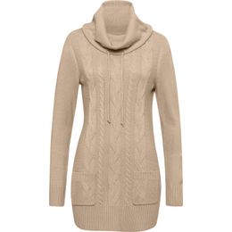 Damen Longpullover mit aufgesetzten Taschen beige, Gr&ouml;&szlig;e 54
