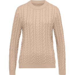 Damen Langarm-Pullover mit Zopfmuster beige, Gr&ouml;&szlig;e 40