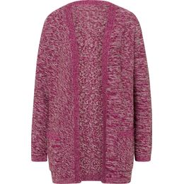 Damen Longstrickjacke in offener Form bordeaux-ecru-meliert, Gr&ouml;&szlig;e 48