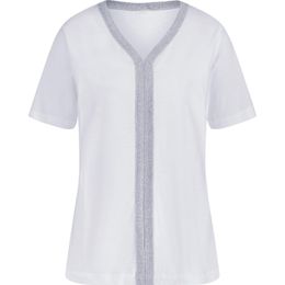 Damen Kurzarmshirt mit Zierband wei&szlig;, Gr&ouml;&szlig;e 42