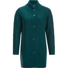 Damen Strickjacke mit Links- und Zopf-Strickmuster petrol, Gr&ouml;&szlig;e 42