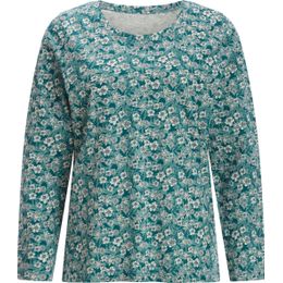 Damen Langarmshirt mit floralem Druck jade-petrol-bedruckt, Gr&ouml;&szlig;e 48