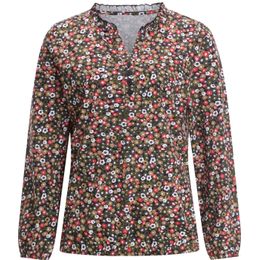 Damen Langarmshirt aus reiner Baumwolle grapefruit-oliv-bedruckt, Gr&ouml;&szlig;e 54