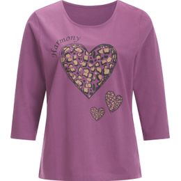 Damen 3/4-Arm-Shirt mit platziertem Druck violett-schwarz, Gr&ouml;&szlig;e 50