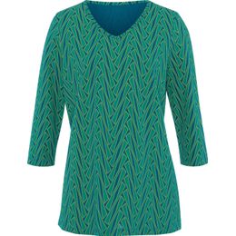 Damen 3/4-Arm-Shirt mit Grafikprint petrol-bedruckt, Gr&ouml;&szlig;e 48