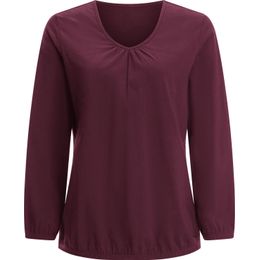 Damen Langarmshirt mit Raffung am Ausschnitt burgund, Gr&ouml;&szlig;e 56
