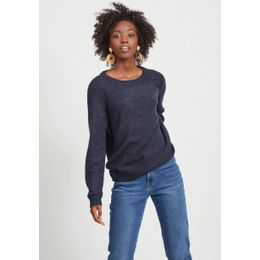 Rundhalspullover Vila "VIRIL-O-PULLI", Damen, Gr. XS, blau (total eclypse), Feinstrick, Obermaterial: 50% Viskose, 27% Nylon, 23% Polyester, meliert, Basic, normal hüftlang, Rundhals, Bündchen, Pullover Rundhalspullover, Feinstrick mit feinen Strickdetails