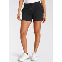 Sweatshorts Kangaroos, Damen, Gr. 32, N-Gr, schwarz, Interlock, Obermaterial: 100% Baumwolle, kontrastfarbene Details, unifarben, bequem kurz, Hosen, zum Krempeln mit Riegel und Knopf
