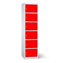 Akku Ladeschrank, 6 Abteile mit Zylinderschloss, Stahlblech lichtgrau RAL 7035/verkehrsrot RAL 3020